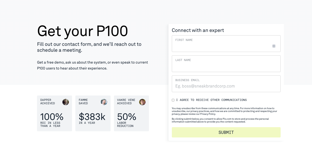 Get your P100 | Contact Pio | Warehouse Automation System